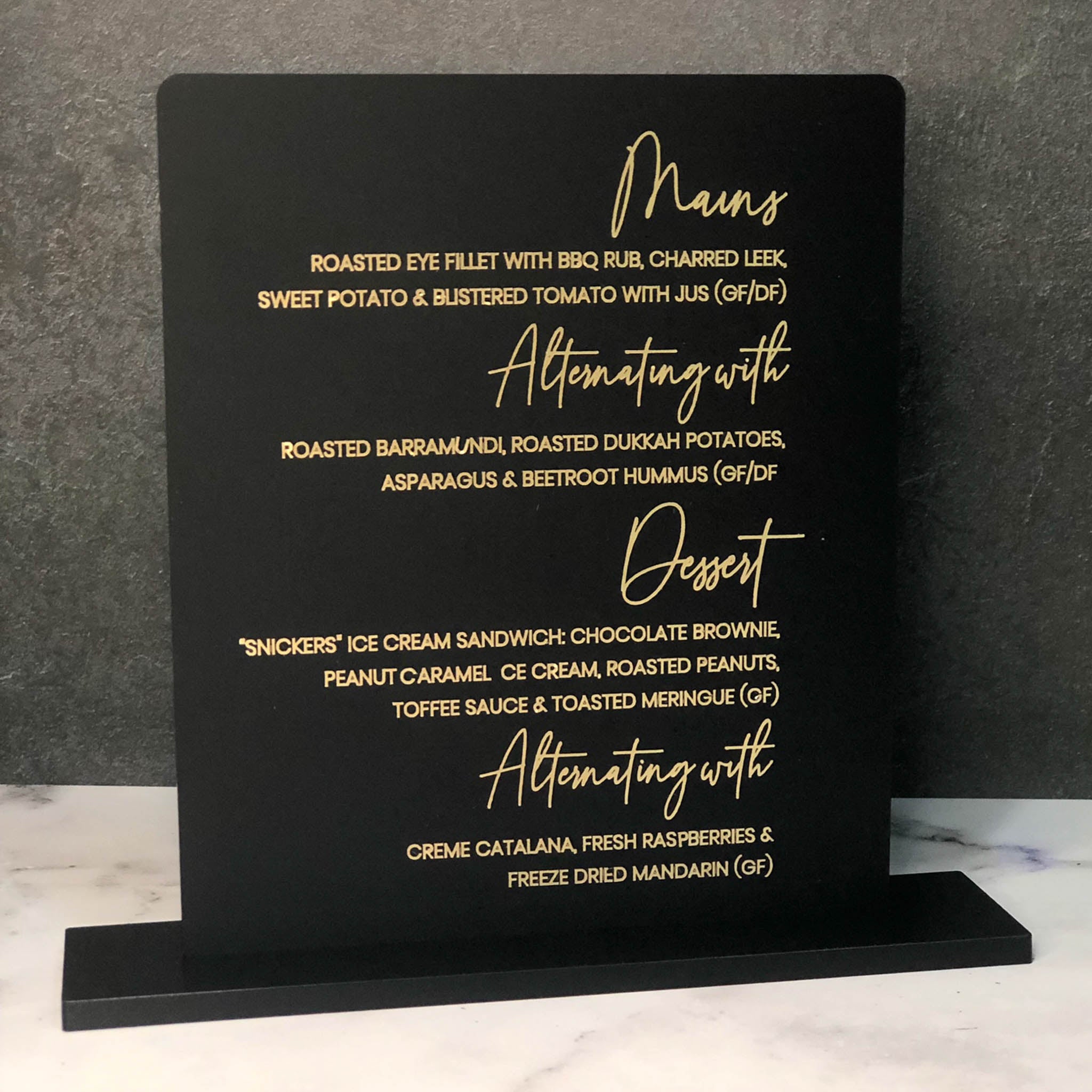 Two-Toned Engraved Menu – Little Event Boutique